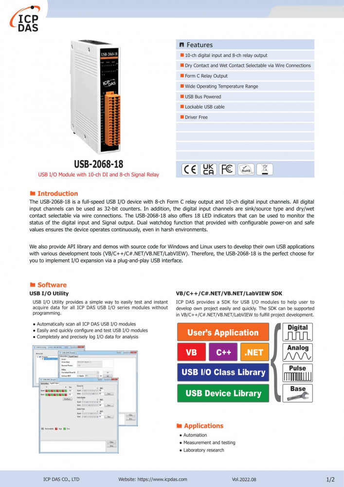 USB-2068-18 technical document, page 1