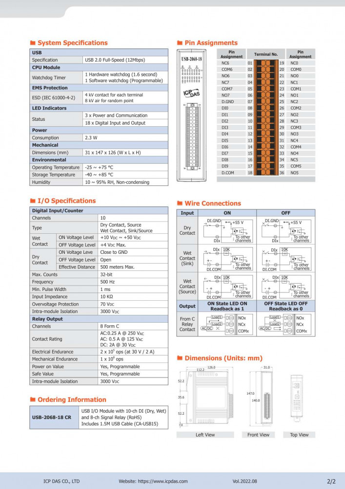 USB-2068-18 technical document, page 2