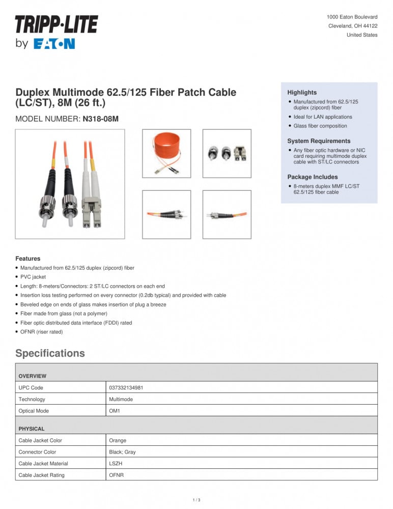 EATON N318-08M technical document page 1