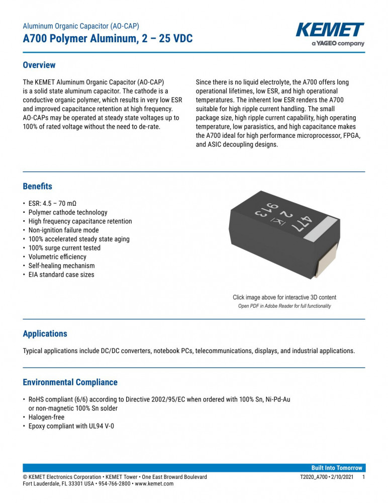 KEMET A700 datasheet page 1