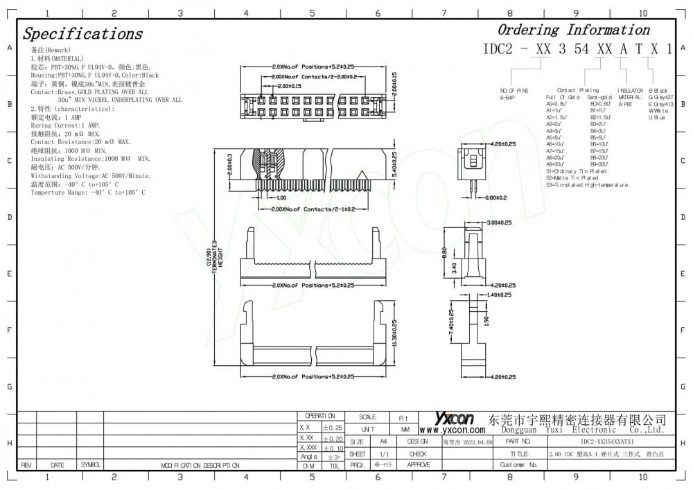 Yxcon IDC2-24354B0ATB1 technical drawing