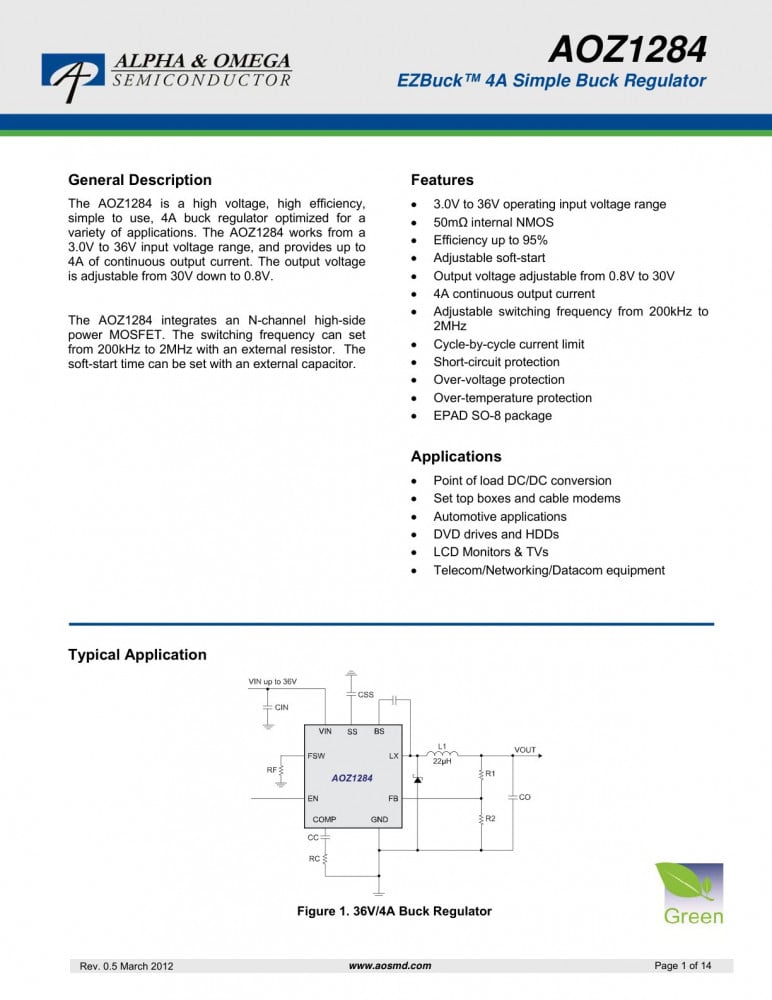 AOZ1284PI datasheet page 1