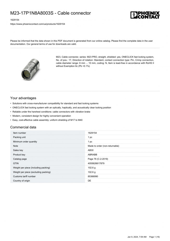Phoenix Contact 1629154 technical document page 1