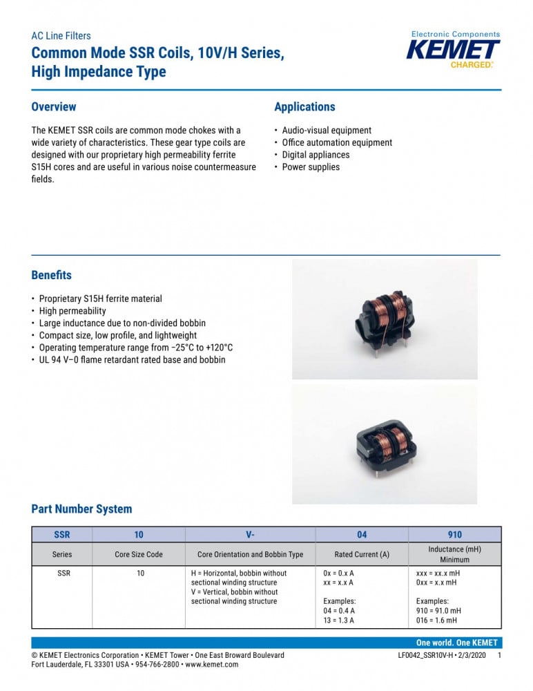 KEMET SSR10 series datasheet page 1