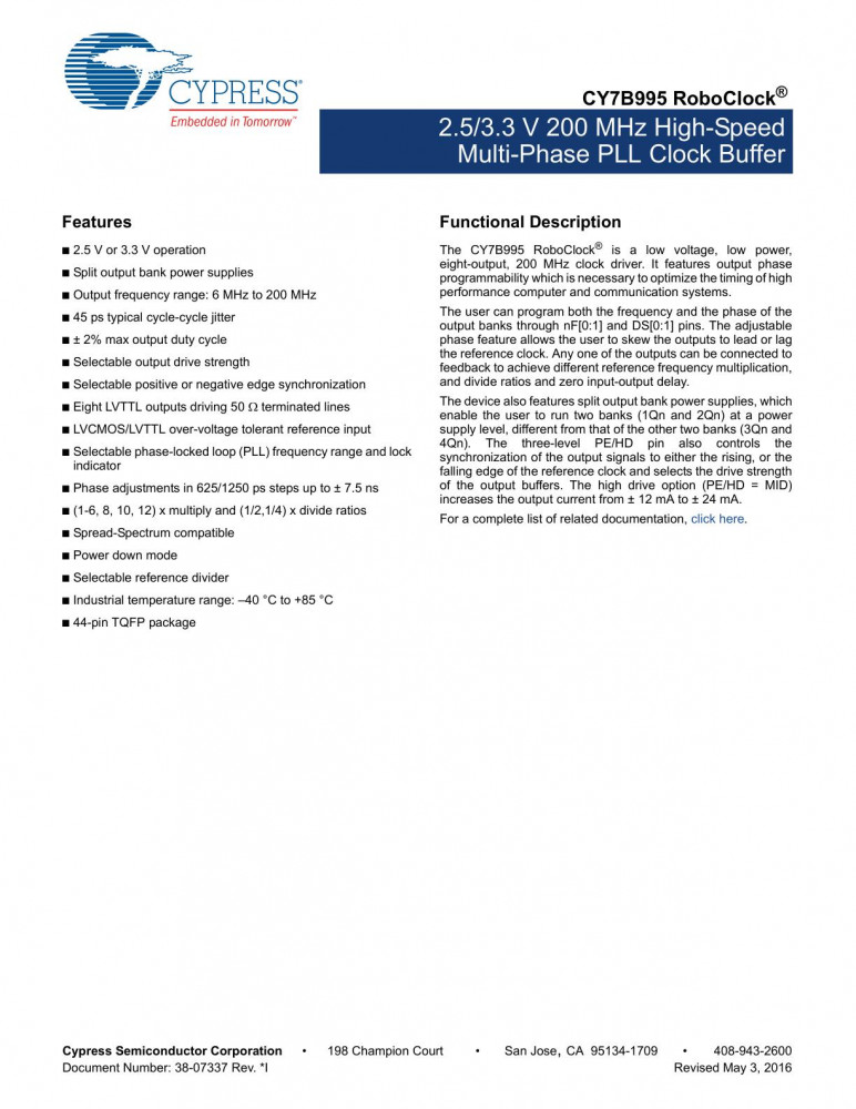 CY7B995AXI datasheet page 1