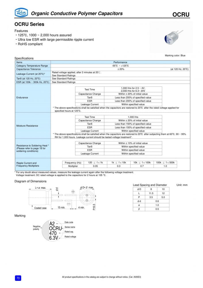 Lelon OCRU series datasheet page 1