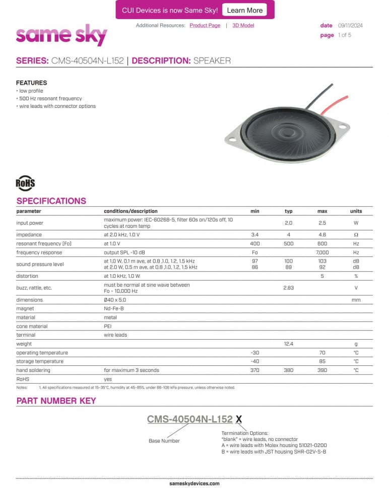 CMS-40504N-L152A datasheet page 1