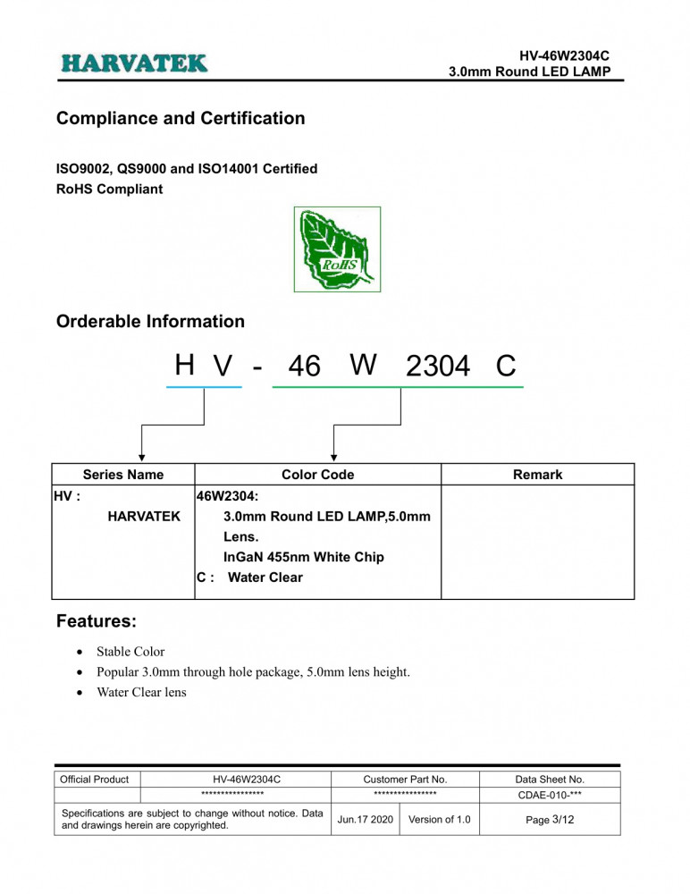 HV-46W2304C datasheet page 3