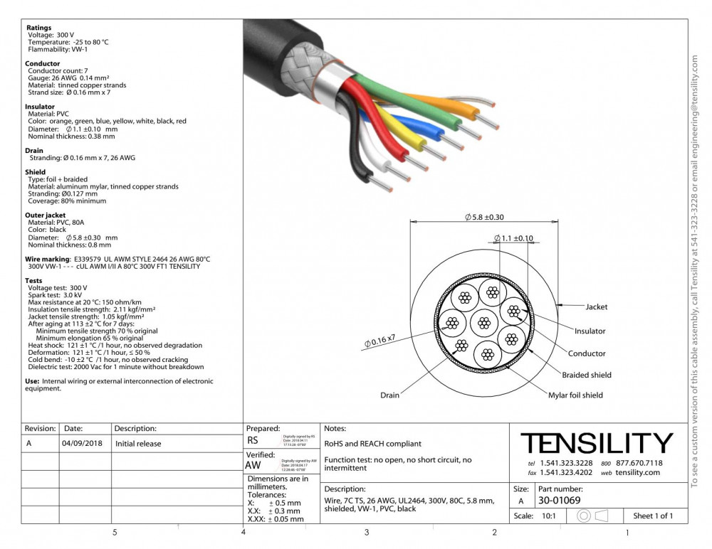 30-01069 cable technical drawing and product specifications