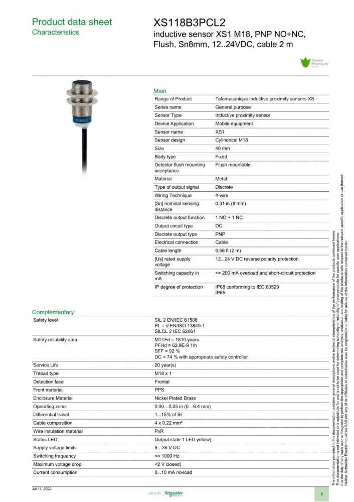 XS118B3PCL2 technical document page 1