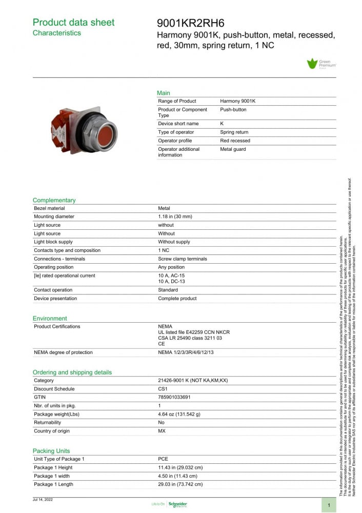 9001KR2RH6 technical document page 1