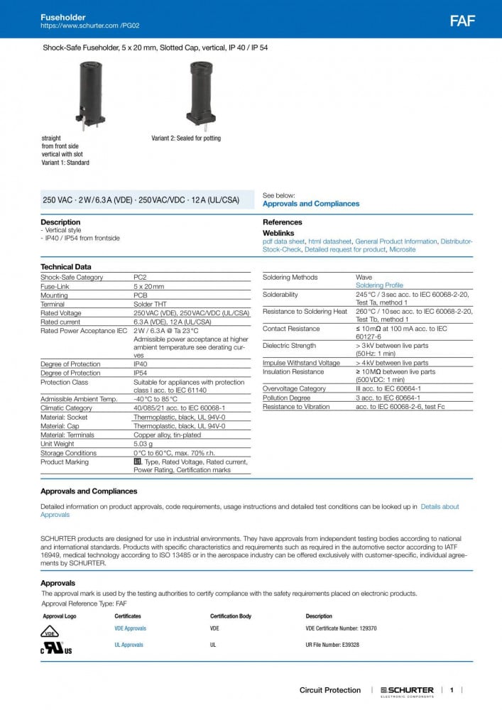 SCHURTER 0031.3701 technical document page 1