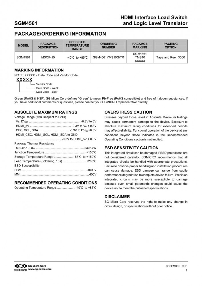 SGM4561 datasheet page 2