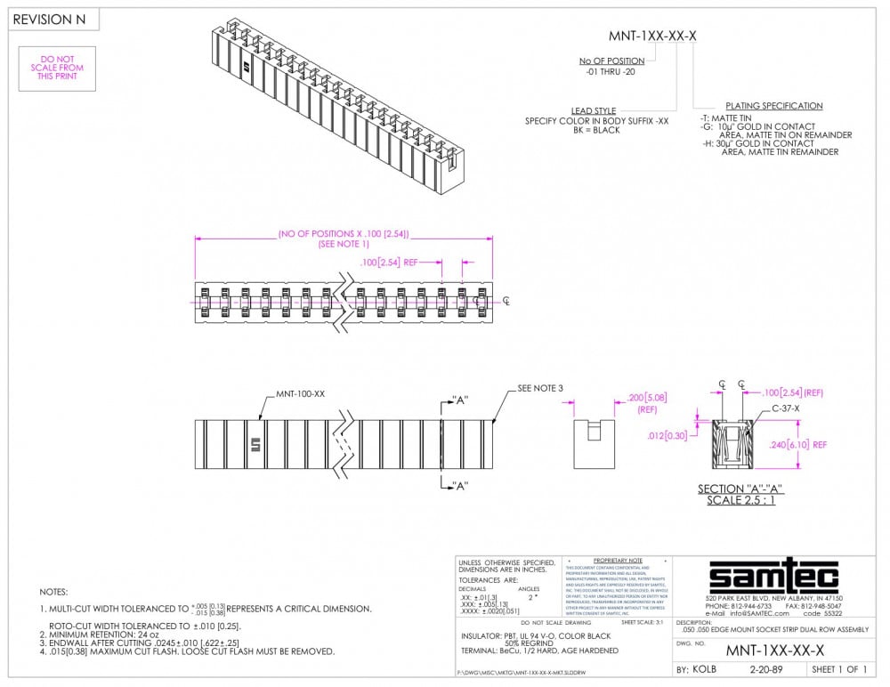 Samtec MNT-109-BK-T technical drawing