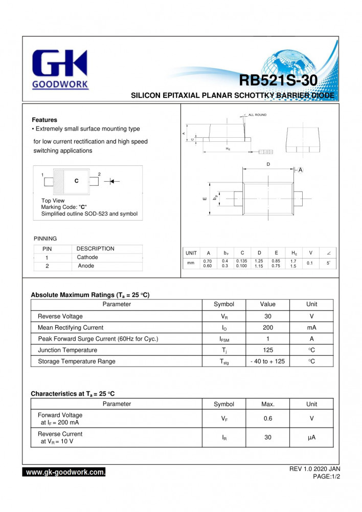 RB521S-30 datasheet page 1