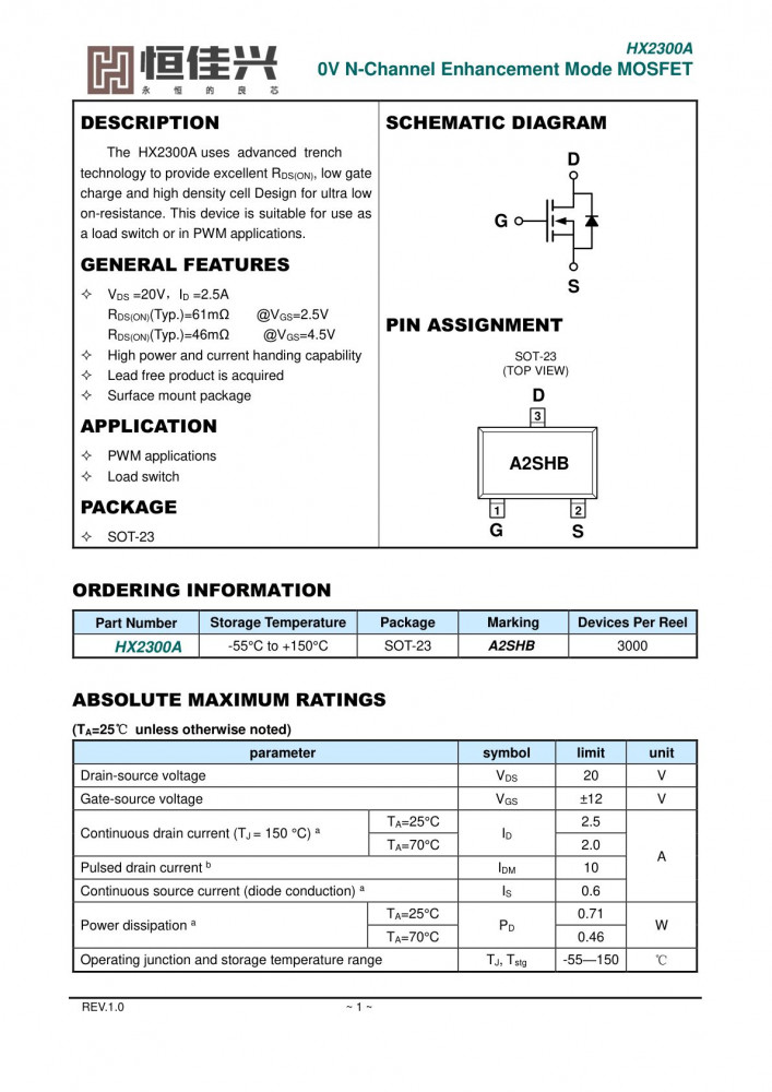 HX2300A datasheet page 1