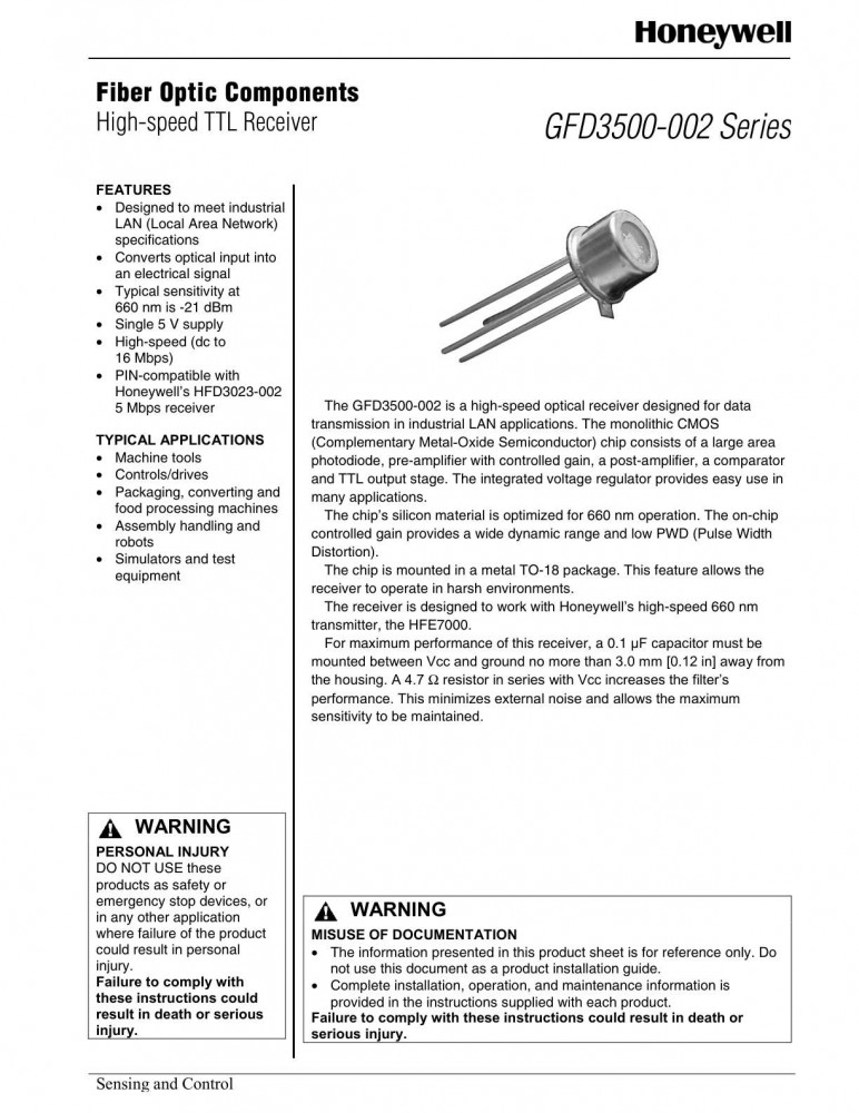 GFD3500-002 datasheet page 1