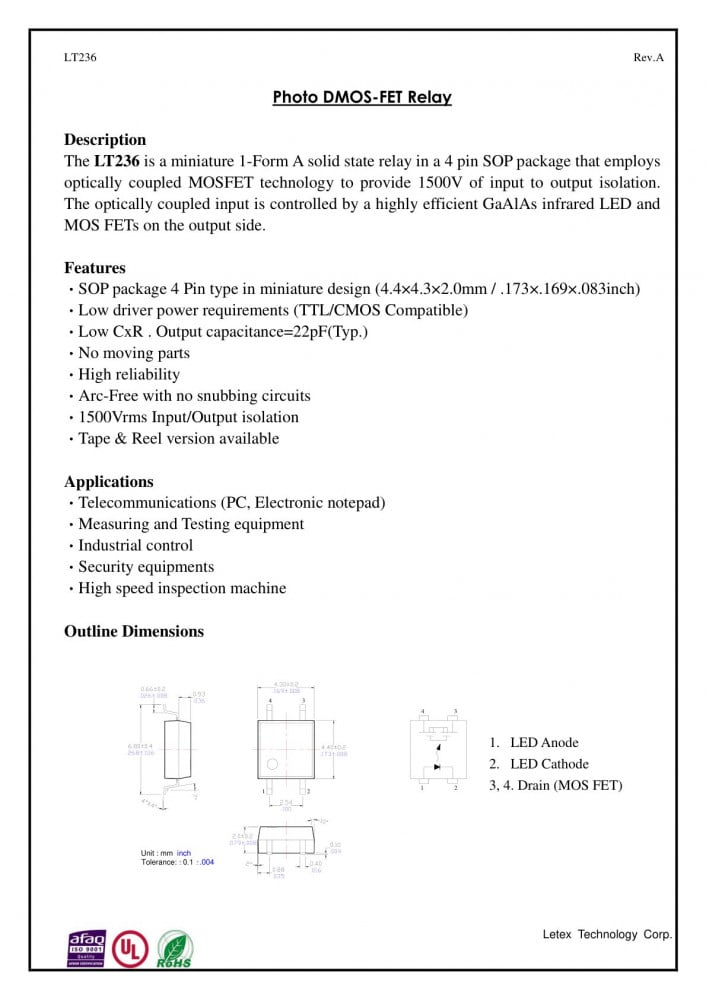 Letex LT236 datasheet page 1