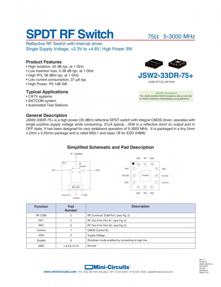 JSW2-33DR-75+ datasheet page 2