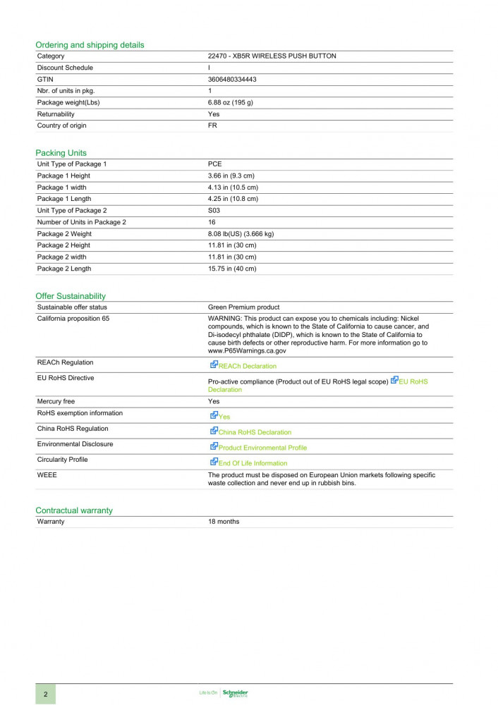 XB5RFB01 product documentation page 2