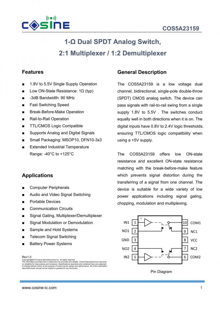 COS5A23159 datasheet page 1