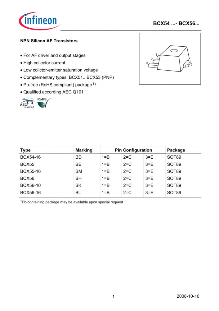 BCX56 datasheet page 1