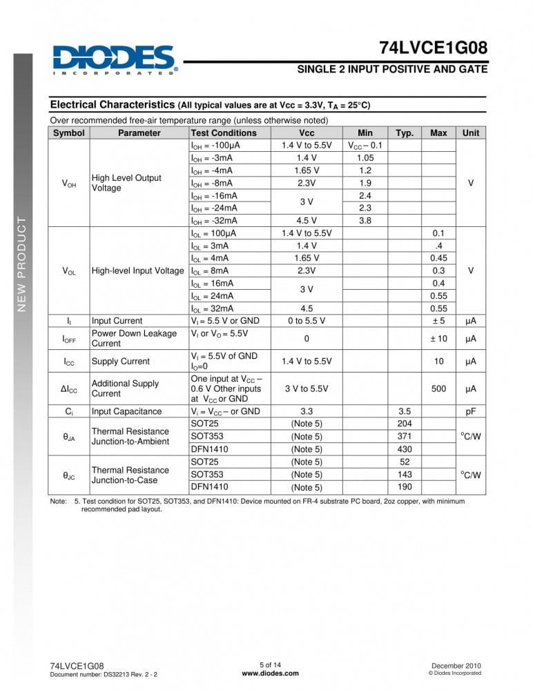 74LVCE1G08W5-7 datasheet page 5