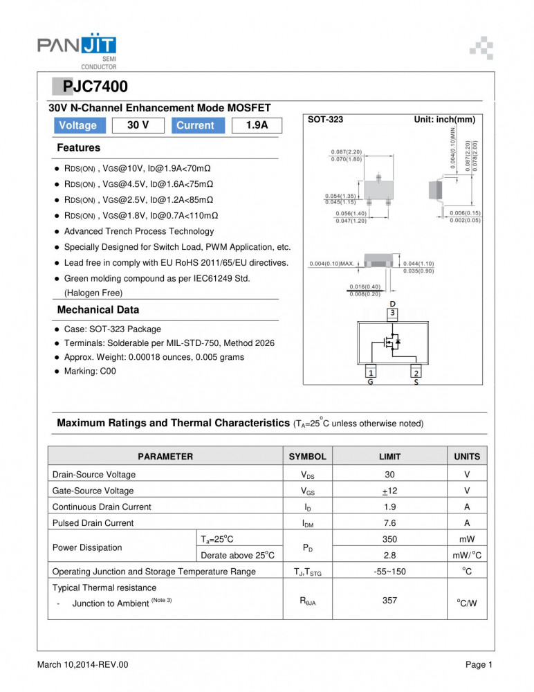 PJC7400 datasheet page 1