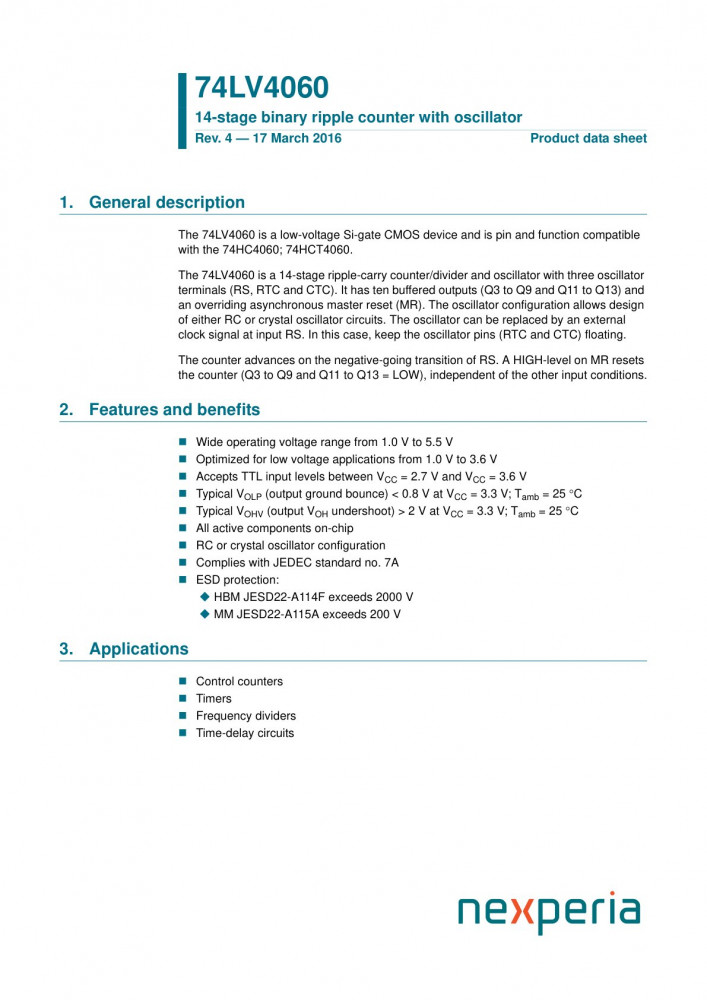 74LV4060 datasheet page 1