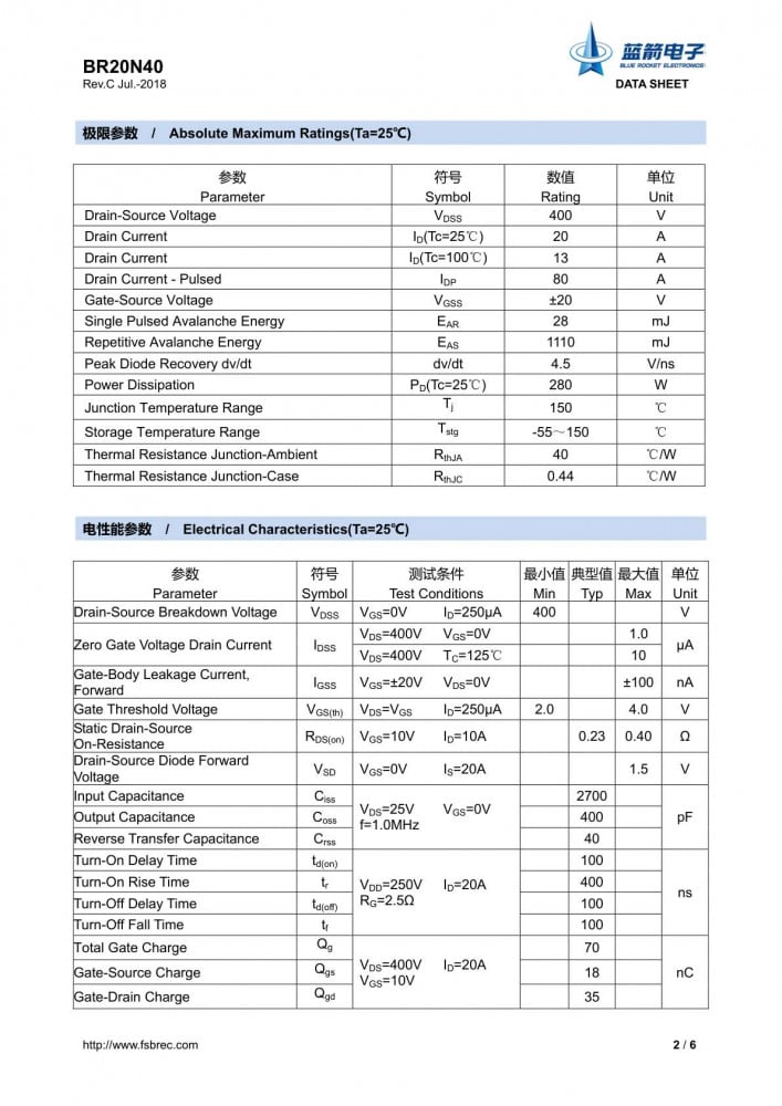 BR20N40 datasheet page 2