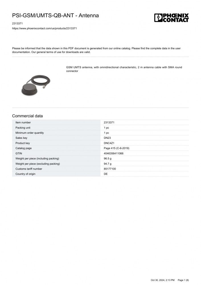 Phoenix Contact 2313371 technical document page 1