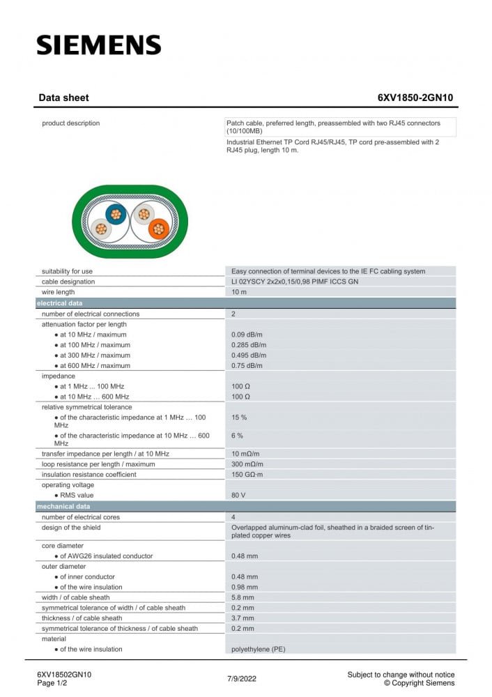 SIEMENS 6XV18502GN10 technical document page 1