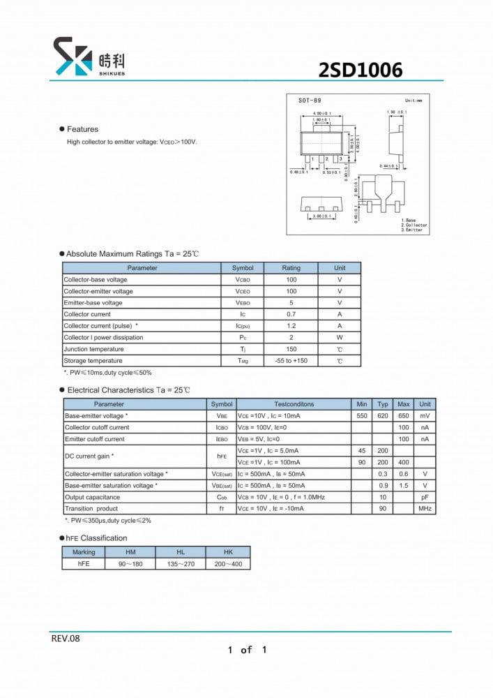 2SD1006 technical document page