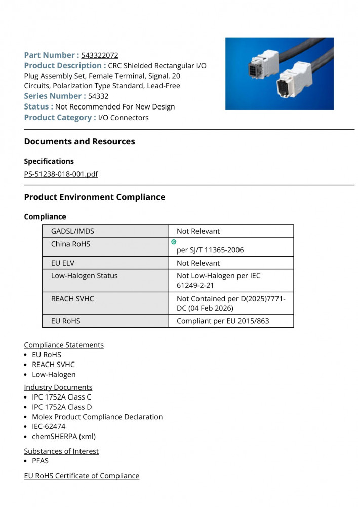 MOLEX 543322072 technical document page 1