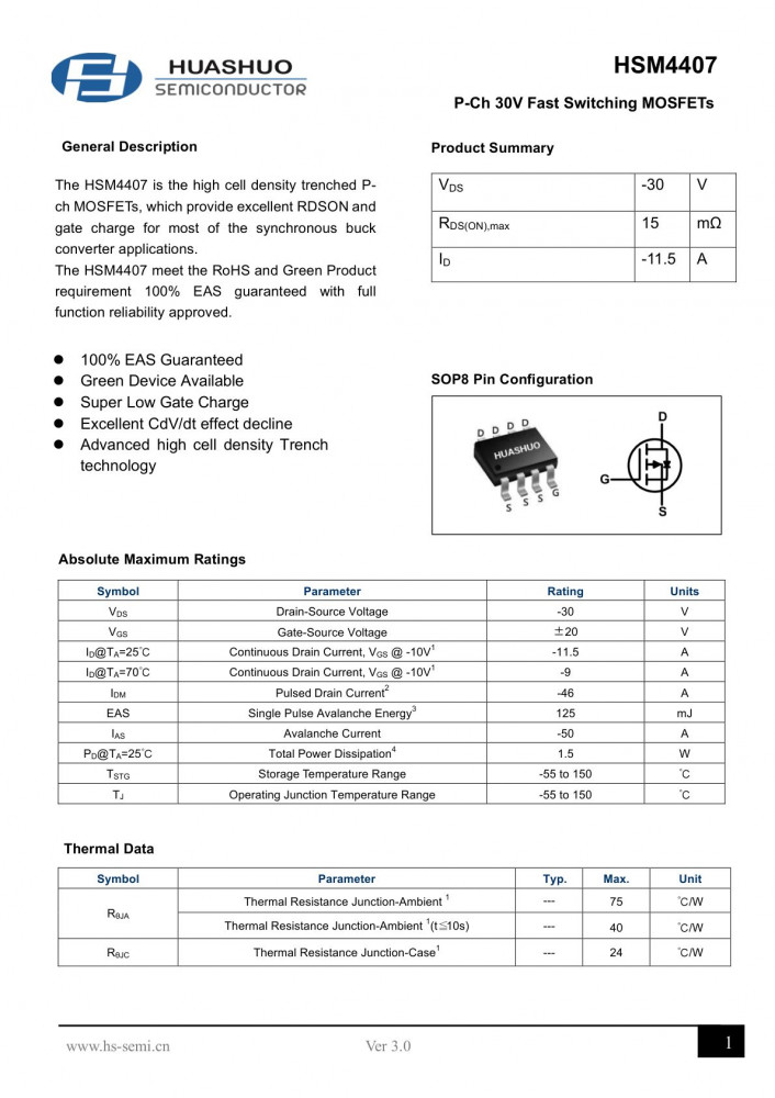 HSM4407 datasheet page 1