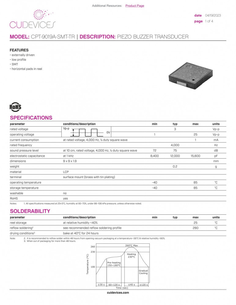 CPT-9019A-SMT-TR datasheet page 1