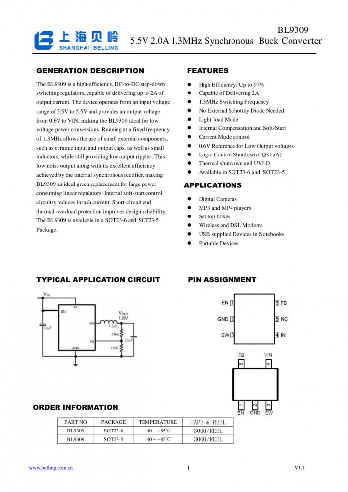BL9309 datasheet page 1