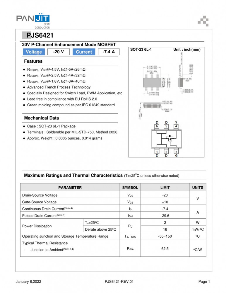 PJS6421 datasheet page 1