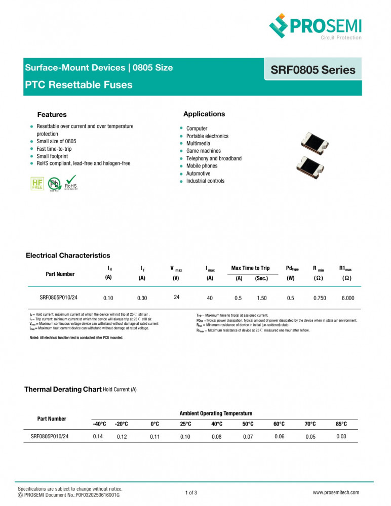 SRF0805P010/24 technical document page 1