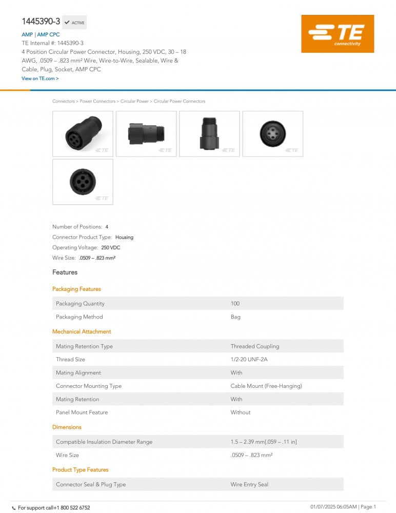 TE Connectivity 1445390-3 document page 1