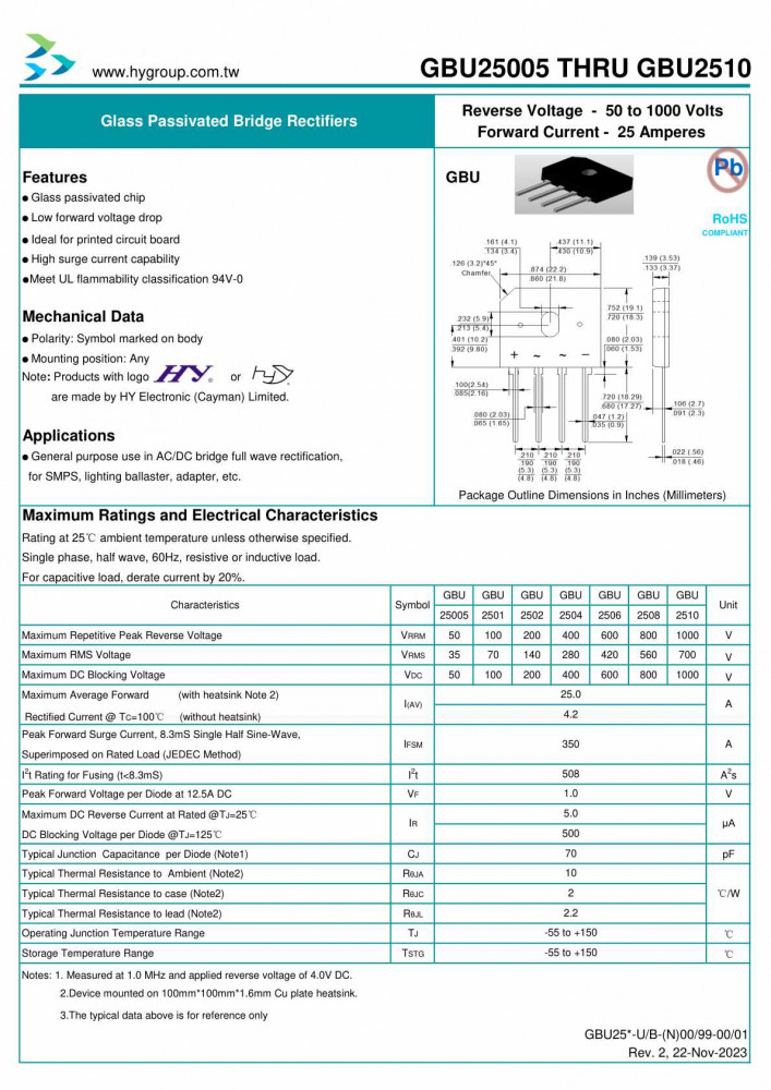 GBU2504 datasheet page 1