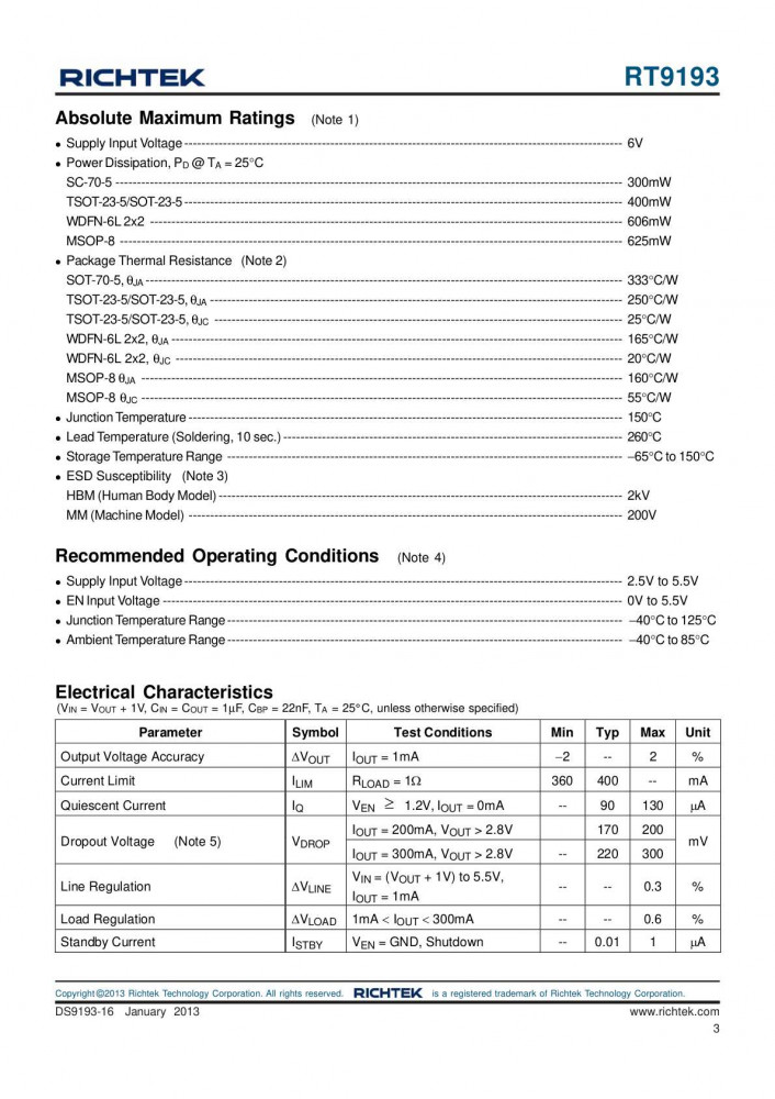 RT9193 datasheet page 3