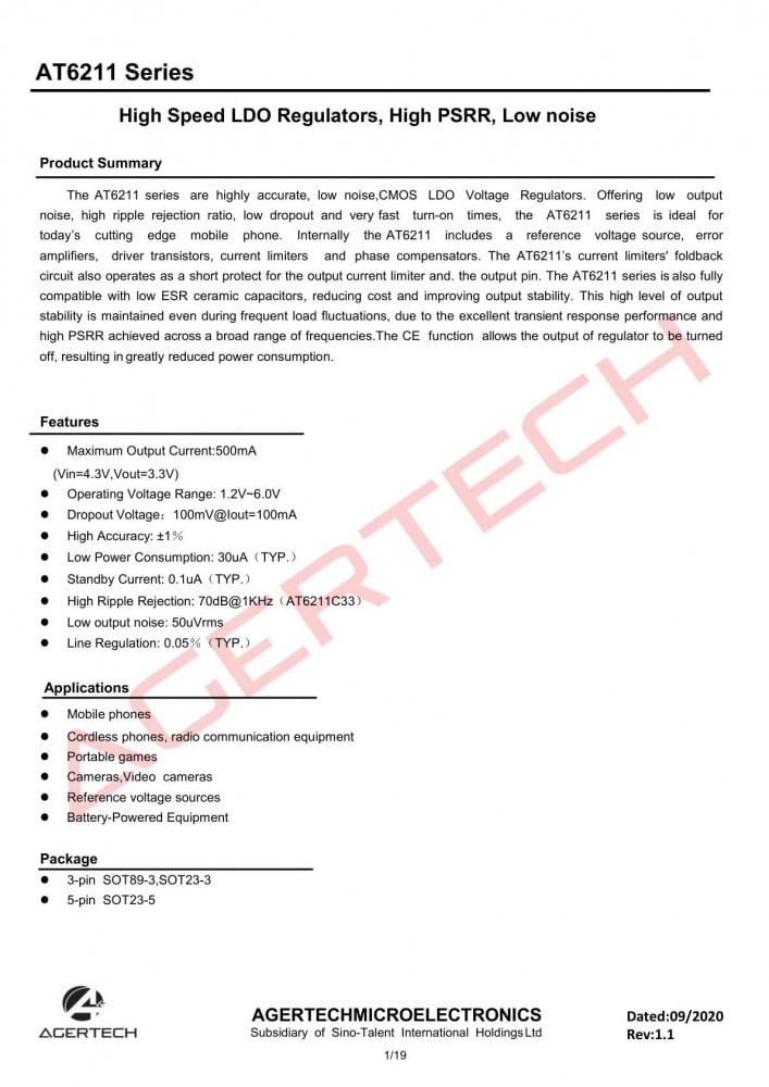 AT6211 datasheet page 1
