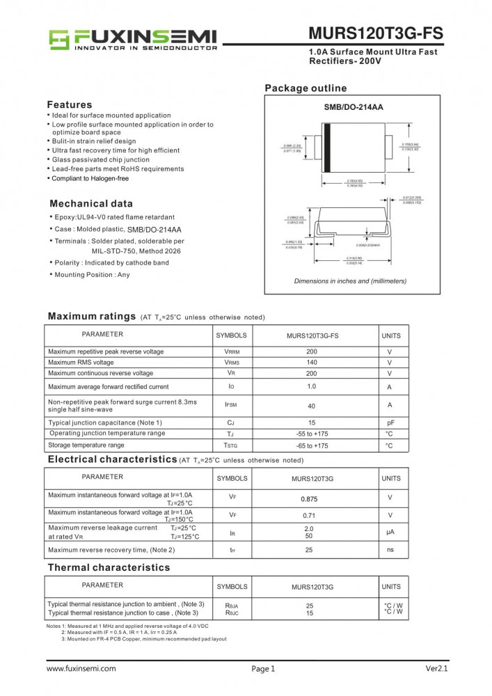 MURS120T3G-FS technical document page 1