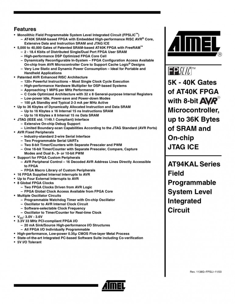 AT94K10AL technical document page 1