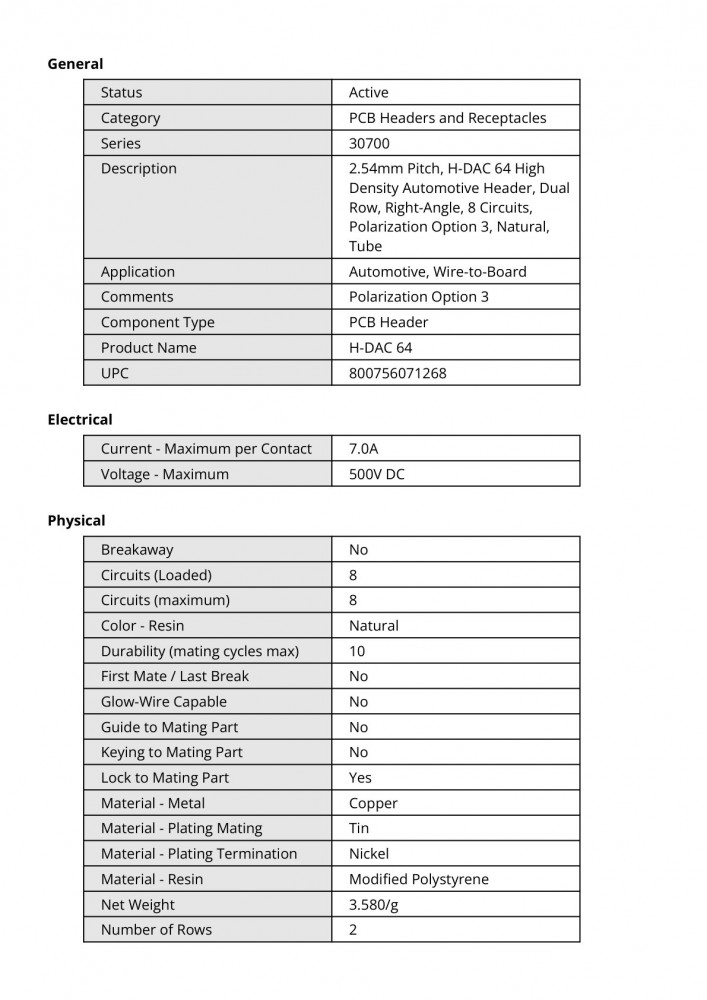 Technical document preview 2 for MOLEX 307005086