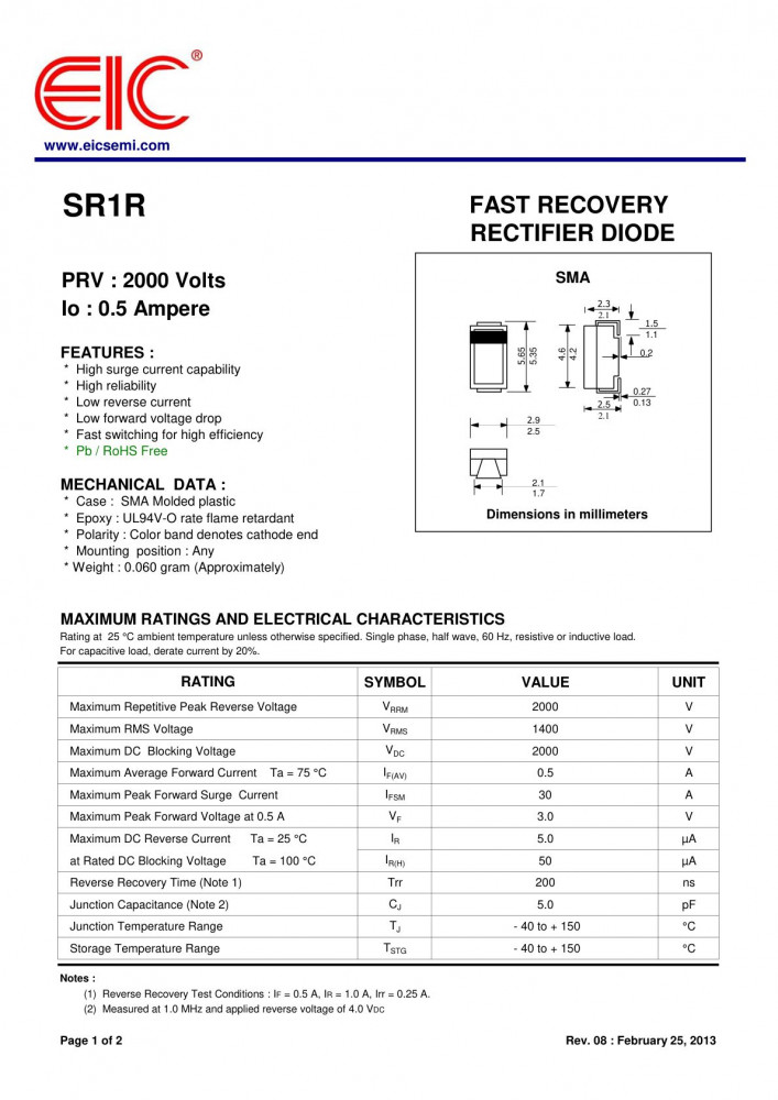 EIC SR1R datasheet page 1