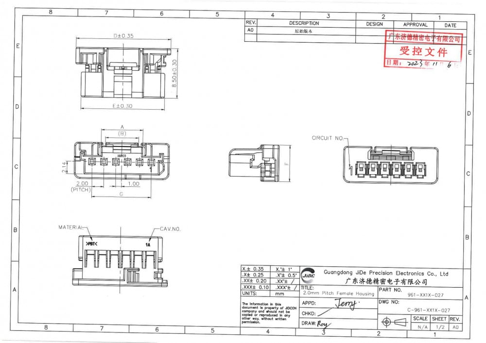 JIDC 961 series connector drawing page 1