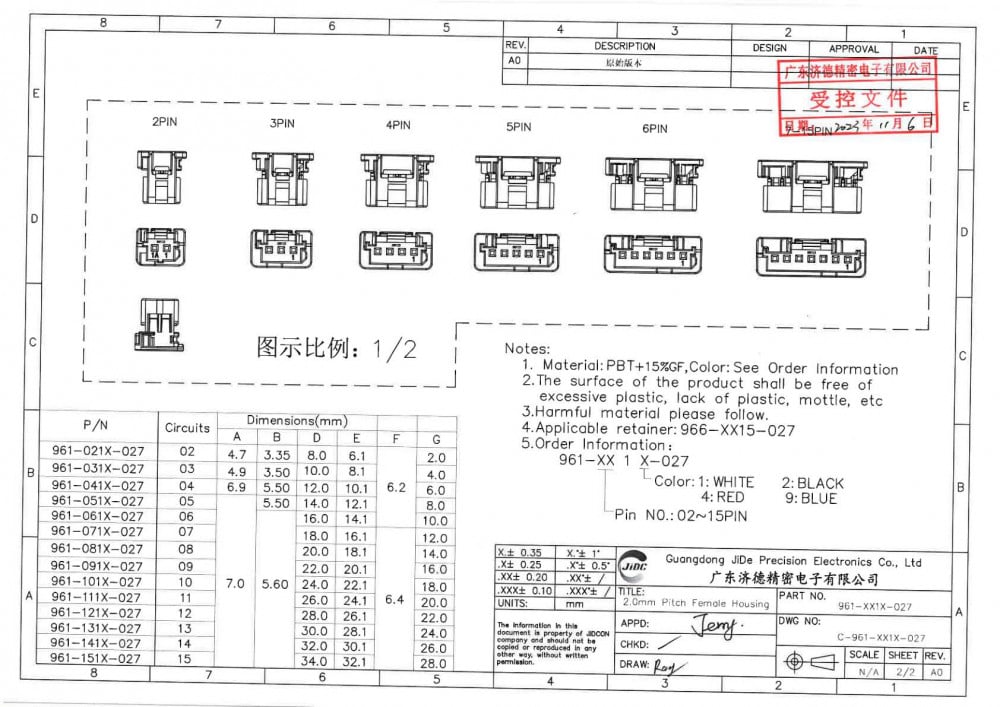 JIDC 961 series connector drawing page 2