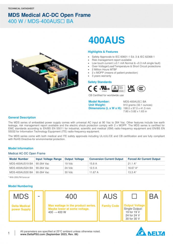 DELTA MDS-400AUS19 BA datasheet page 1